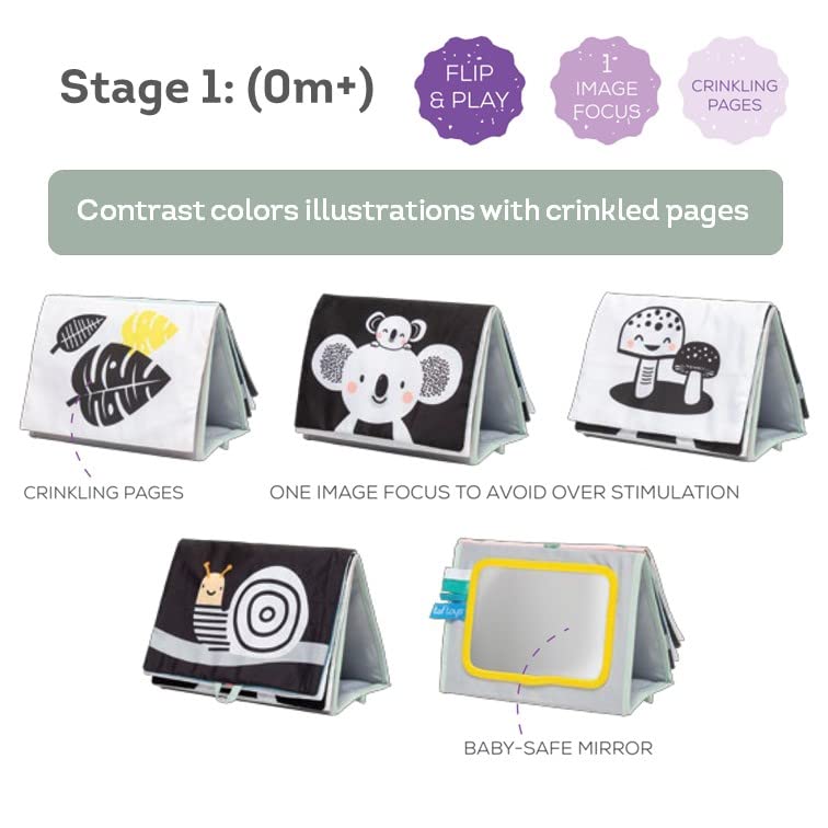 Taf Toys Koala Infant Tummy-time High Contrast Soft Crinkle Activity Book with Huge Baby Safe Mirror, 3D Activities, Textures and a Soft Baby Teether