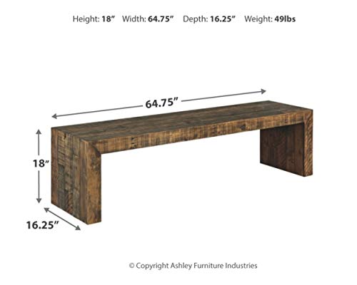 Signature Design by Ashley Sommerford Rustic Wood Dining Room Long Bench, Brown