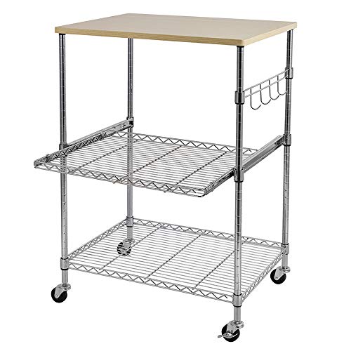 Wire Shelving Unit Adjustable Steel Wire Rack Chrome, Heavy Duty Storage Shelving Unit On 4'' Wheel Casters, Metal Organizer Wire Rack,for Garage Kitchen Living Room (3 Tier - 24W x 18.1D x 33.5H)
