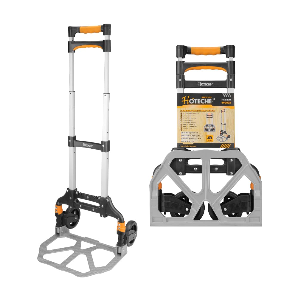 Hoteche Folding Hand Truck - 165Lbs Portable Heacy Duty Cart Dolly - Utility Luggage Cart with Adjustable Handle and PP+TPR Wheels