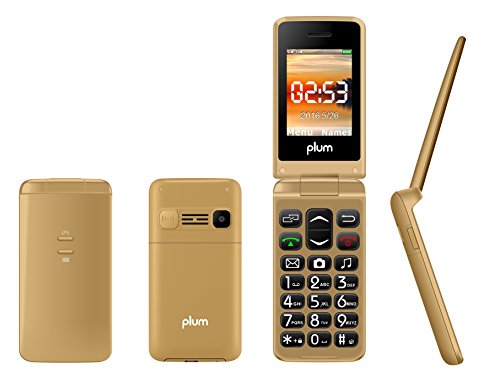 Plum Flipper - Unlocked GSM Flip Phone Big Screen Big Keypad FM Radio Camera Flash Light Tmobile MetroPCS Simple Mobile Straight Talk - Gold