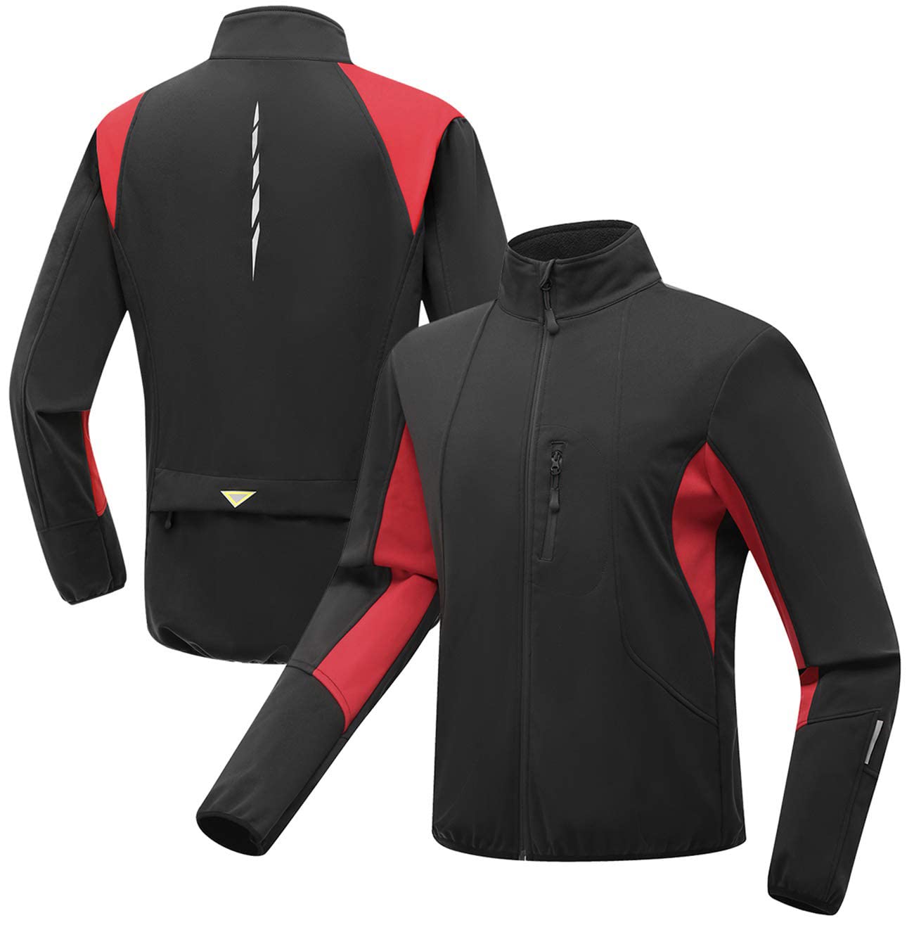 wantdo Men's Winter Cycling Thermal Jacket Warm Soft Shell Windproof Running Jacket Waterproof Fleece Windbreaker Reflective