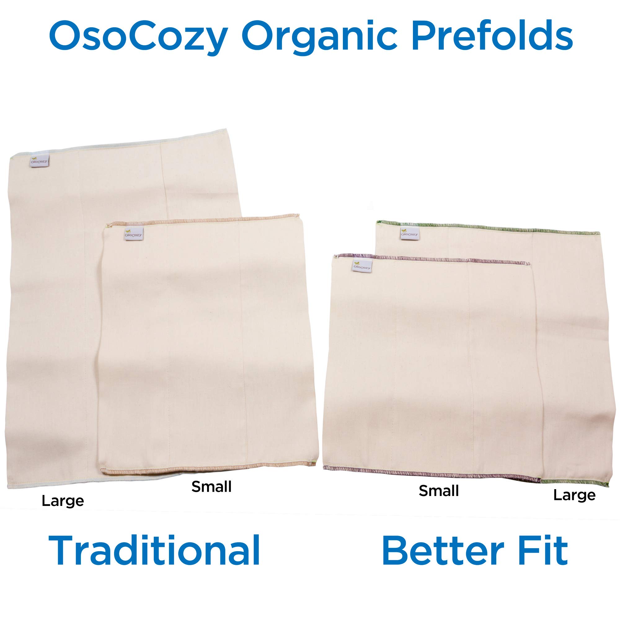 OsoCozy Organic Cotton Prefold Cloth Diapers Traditional Fit Small 4x8x4 Layering (6pk) - Super-Soft, Thick, Absorbent and Durable. Unbleached Natural Color, Fits 7-15 lbs.