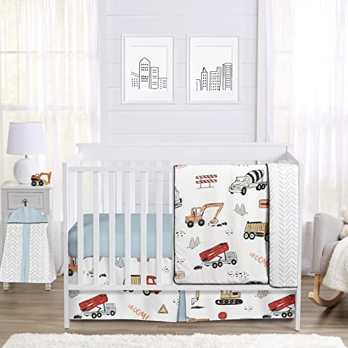 Sweet Jojo Designs Construction Truck Foldable Fabric Storage Cube Bins Boxes Organizer Toys Kids Baby Childrens - Set of 2 - Grey Yellow Orange Red and Blue Transportation