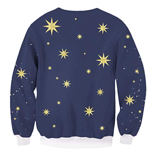Women's Hoodies Sweatshirt Thenlian Women Christmas 3D Print Long Sleeves O-Neck Pullover Sweatshirt Blouse Tops(M, Blue 3)
