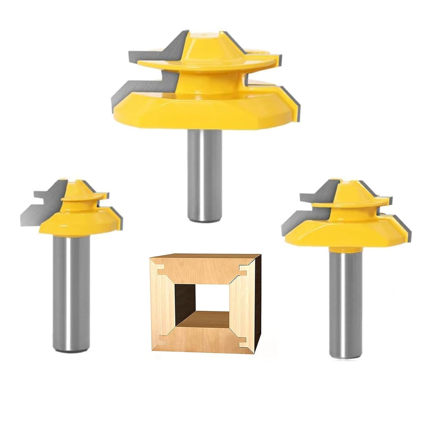 Ozmatip 45 Degree Lock Miter Router Bit 3-Piece Set, for 31/64", 3/4",1",Cutting Height, 1/2 Inch Shank.Woodworking Tools Joint Router Bits