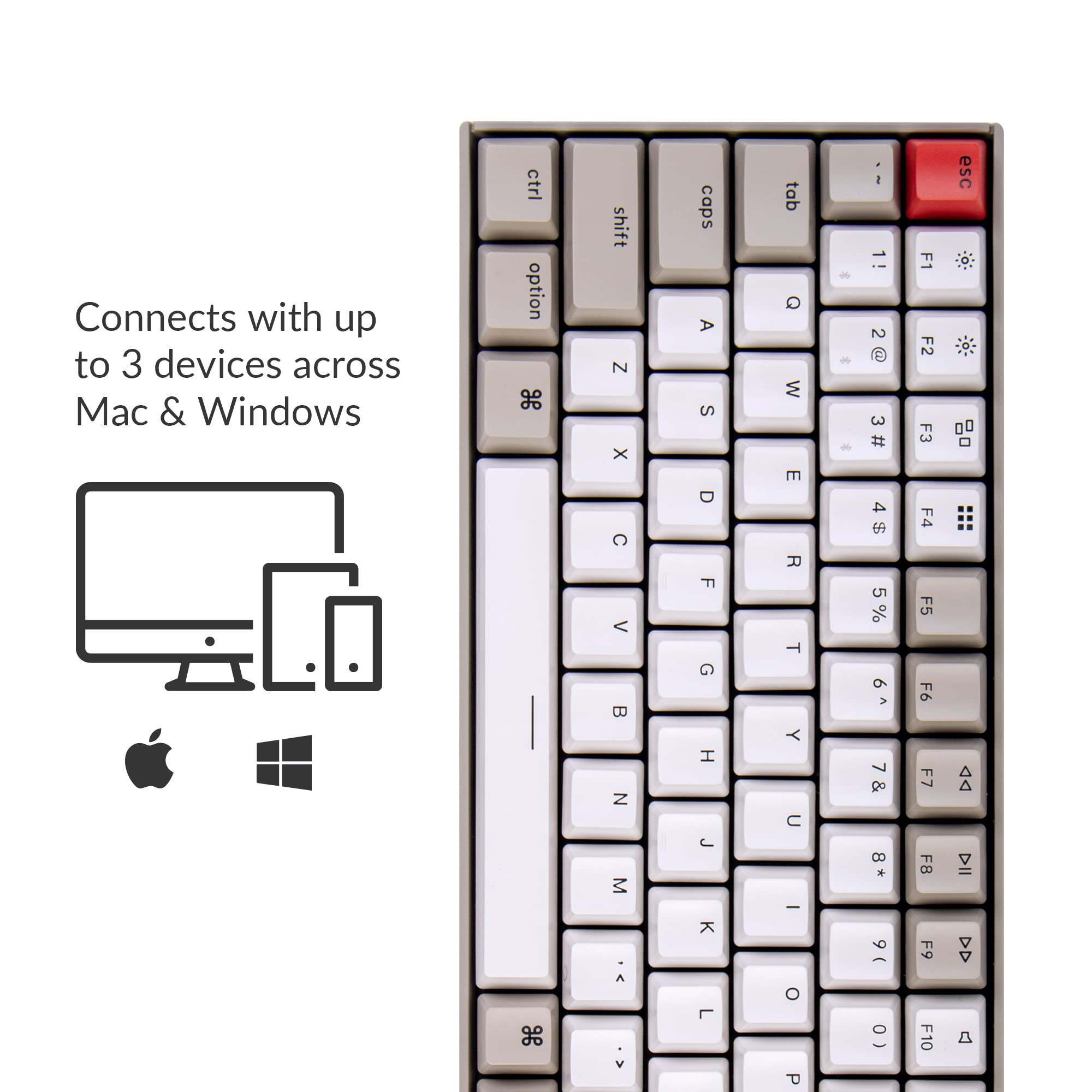 Keychron K2 Bluetooth Wireless/USB Wired Mechanical Gaming Keyboard Mechanical Brown Switch, Compact 84 Keys Non-Backlight Computer Keyboard for Mac & Windows