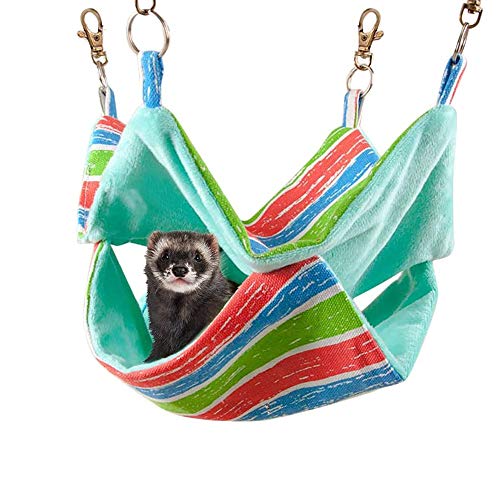 Meric Ferret Hammock, Cotton Sleeping Nest for Small Animals, Pet Cage Swinging Bed and Nap Sack, Warm Cashmere Inner Lining for Winter, Durable Canvas Mat, with Rings and Spring Hooks