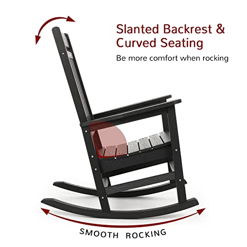 Stoog Set of 2 Outdoor Rocking Chairs, Hips Plastic Porch Rocker with 400 lbs Weight Capacity, for Backyard, Fire Pit, Lawn, Garden and Indoor (White)