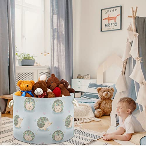 visesunny Hedgehog Spring Flower Meadow Laundry Baskets Fabric Storage Bin Storage Box Collapsible Storage Basket Toy Clothes Shelves Basket for Bathroom,Bedroom,Nursery,Closet,Office