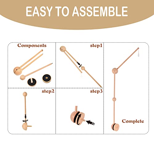 Wooden Baby Crib Mobile Arm, Adjustable Mobile Holder for Crib and Desk Rotating Baby Mobile Hanger Nursery Decoration (3 Modes)