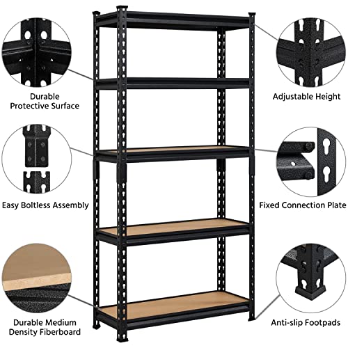 Topeakmart Storage Shelves 5 Tier Adjustable Metal Shelving Unit Utility Shelves Garage Storage Racks for Warehouse Garage Pantry Kitchen- Black, 29.5 x 12 x 60 Inch