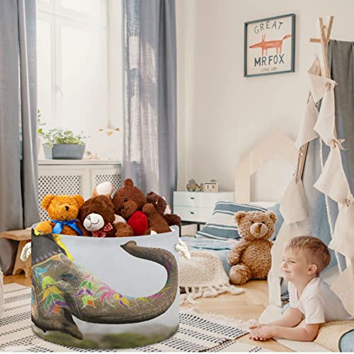 visesunny India Elephant with Painted Laundry Baskets Fabric Storage Bin Storage Box Collapsible Storage Basket Toy Clothes Shelves Basket for Bathroom,Bedroom,Nursery,Closet,Office