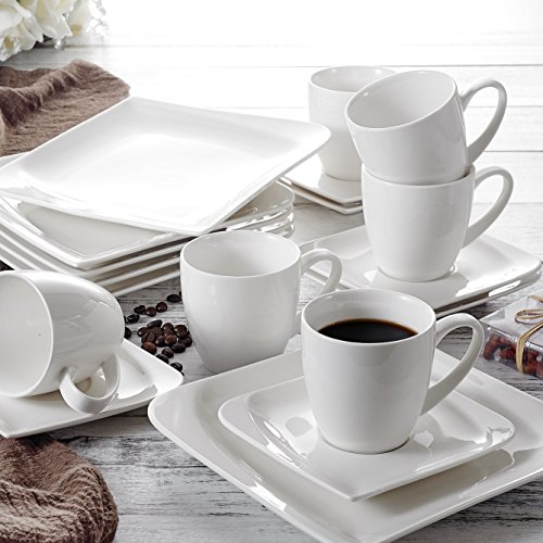 vancasso 18-Piece Dinnerware Set, Service for 6,Durable Porcelain Dinnerware Set, Teacup, Plates and Saucers, Ivory White