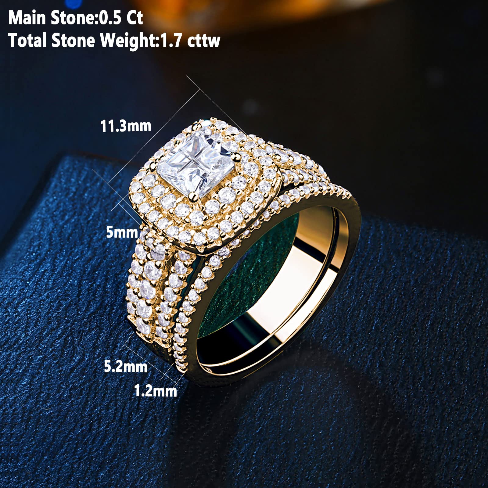 Newshe Wedding Rings for Women Engagement Ring Sets Sterling Silver Cz 1.7Ct Princess Cross Yellow Gold Size 6