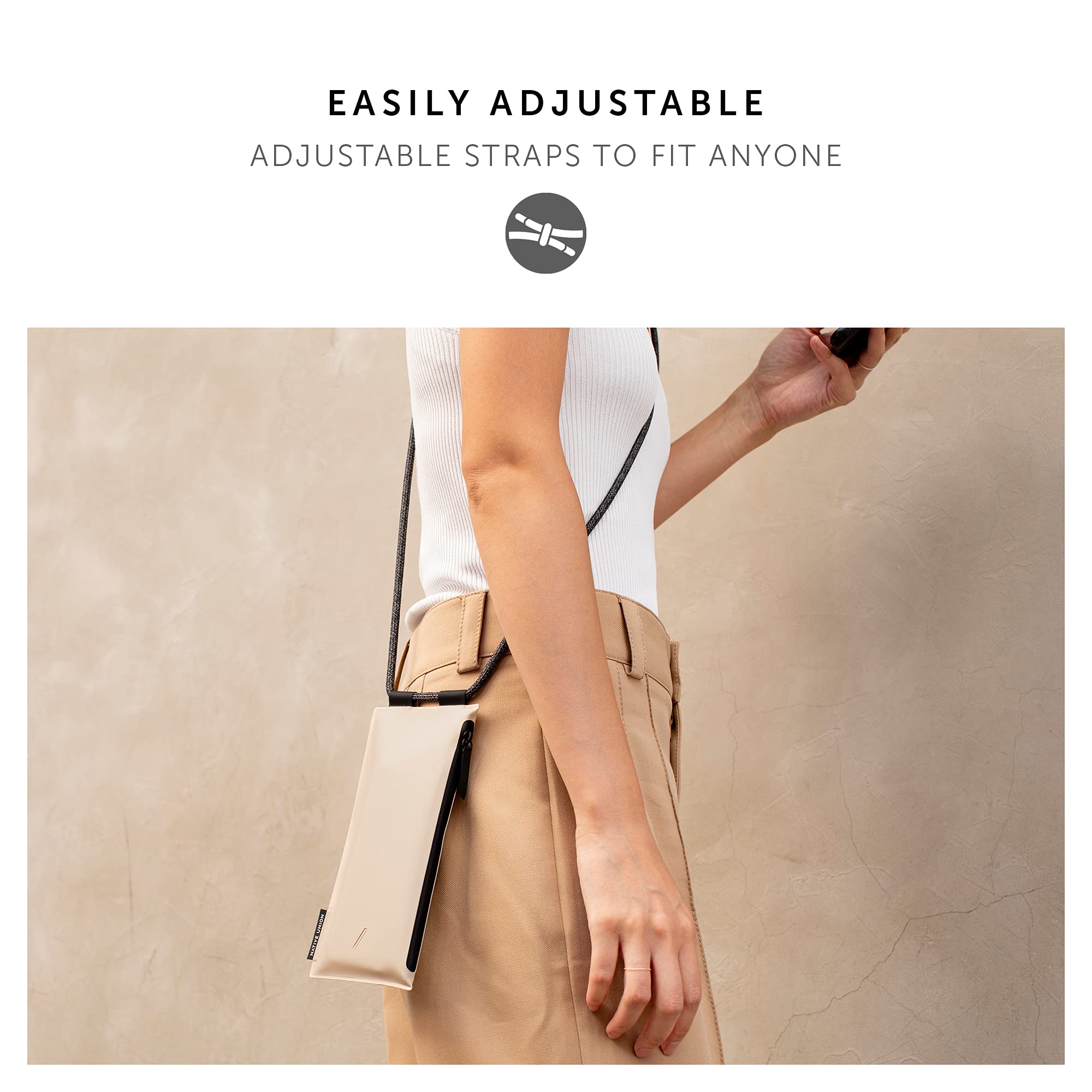 Native Union Sling Tech Carrier – Water-Repellent Adjustable Crossbody Pouch for Phone & Essentials, Stores Cards, Cash, Keys & More – 2 Zippered Compartments with Light Protection (Sand)