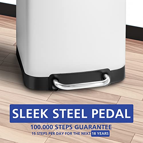WENKO 54920218 8 Gallon Kitchen with Foot Pedal, Hands Free, Made of Steel, Dimensions (WxHxD): 13.4x24x12.8 in, Trash Can with lid, White
