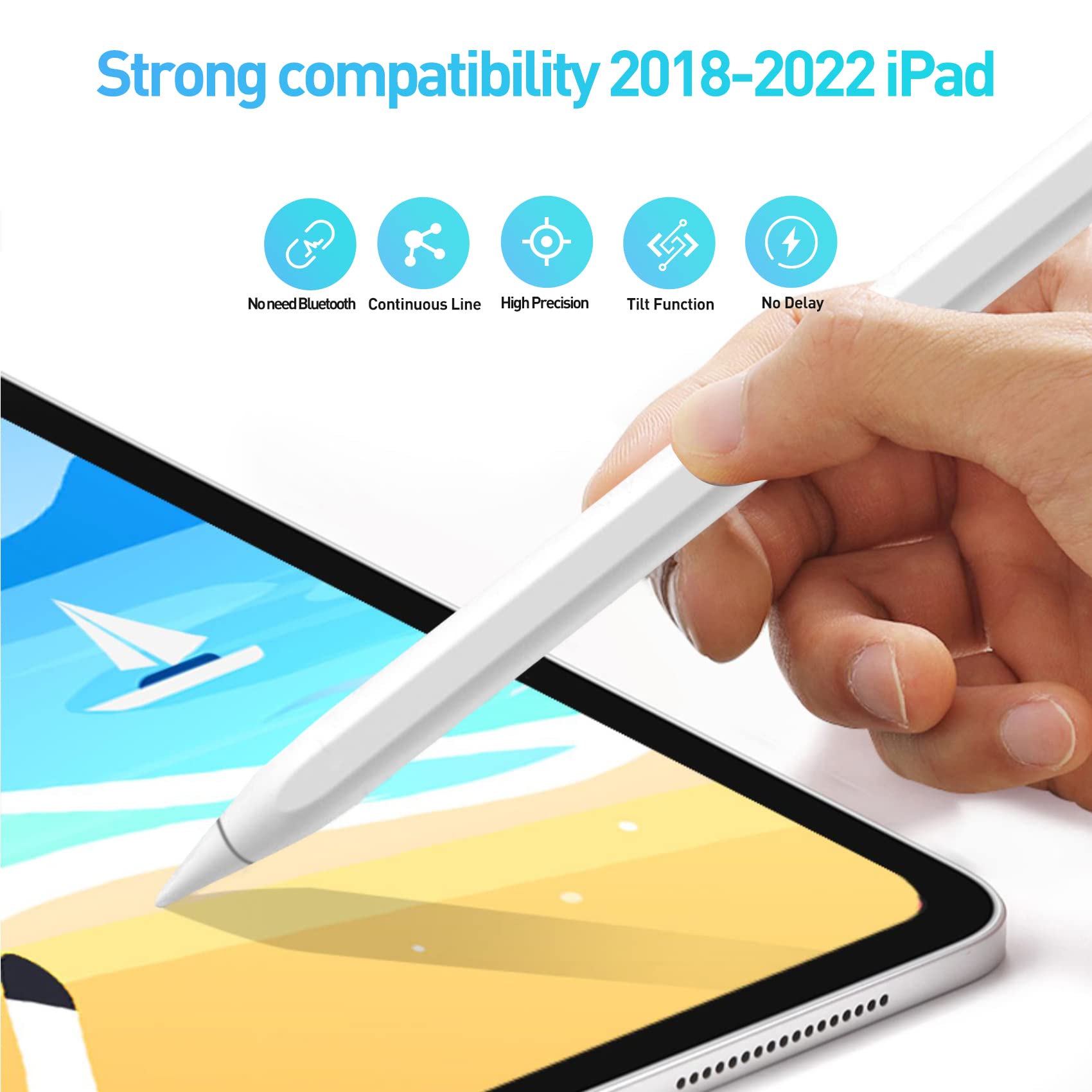 Stylus Pen for iPad(2018-2022) with Palm Rejection & Fast Charging, Digital Pencil Compatible with Apple iPad 10/9/8/7/6, iPad Mini 6/5, iPad Air 5/4/3, iPad Pro (11/12.9 Inch) Gen-Silver