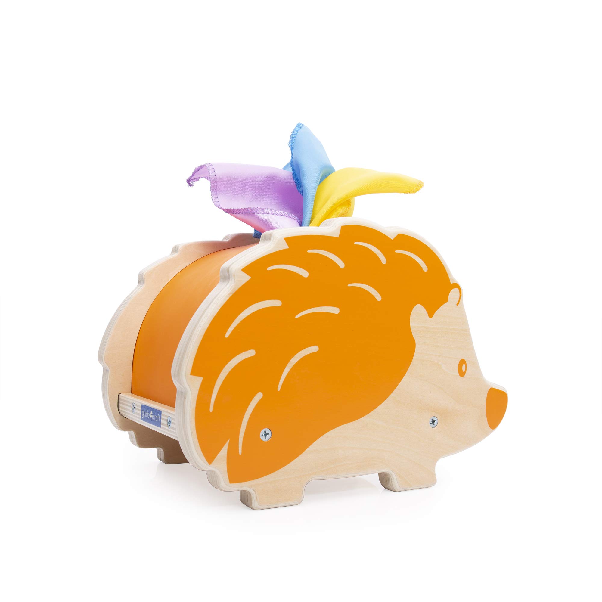 Guidecraft Hide and Play Hedgehog Tissue Box with 9 Multi-Color Satin Cloths: Kids Fine Motor Skill Toys