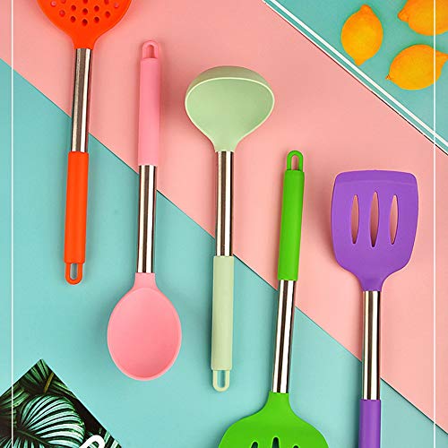 LMMDP 15 PCS Silicone Kitchen Cooking Utensil Set Non-stick Stainless Steel Handle Kitchenware Cookware Tools Set Spatula Shovel Spoon (Color : D)