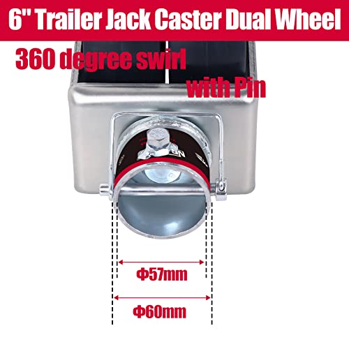 NBJINGYI 6" 2000lbs Dual Trailer Swirl Jack Caster Wheel With Pin fits Any Jack Better Soft Ground Roll