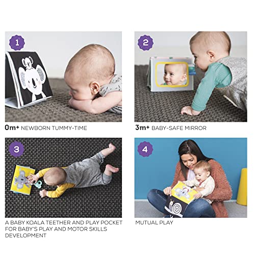 Taf Toys Koala Infant Tummy-time High Contrast Soft Crinkle Activity Book with Huge Baby Safe Mirror, 3D Activities, Textures and a Soft Baby Teether