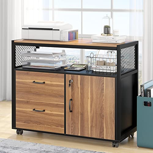 Tribesigns L Shaped Desk with Drawer Cabinet, 55" Executive Computer Desk and lateral File Cabinet, 2 Piece Home Office Furniture with Drawers for Hanging File, Doors with Locks (Dark Walnut+Black)