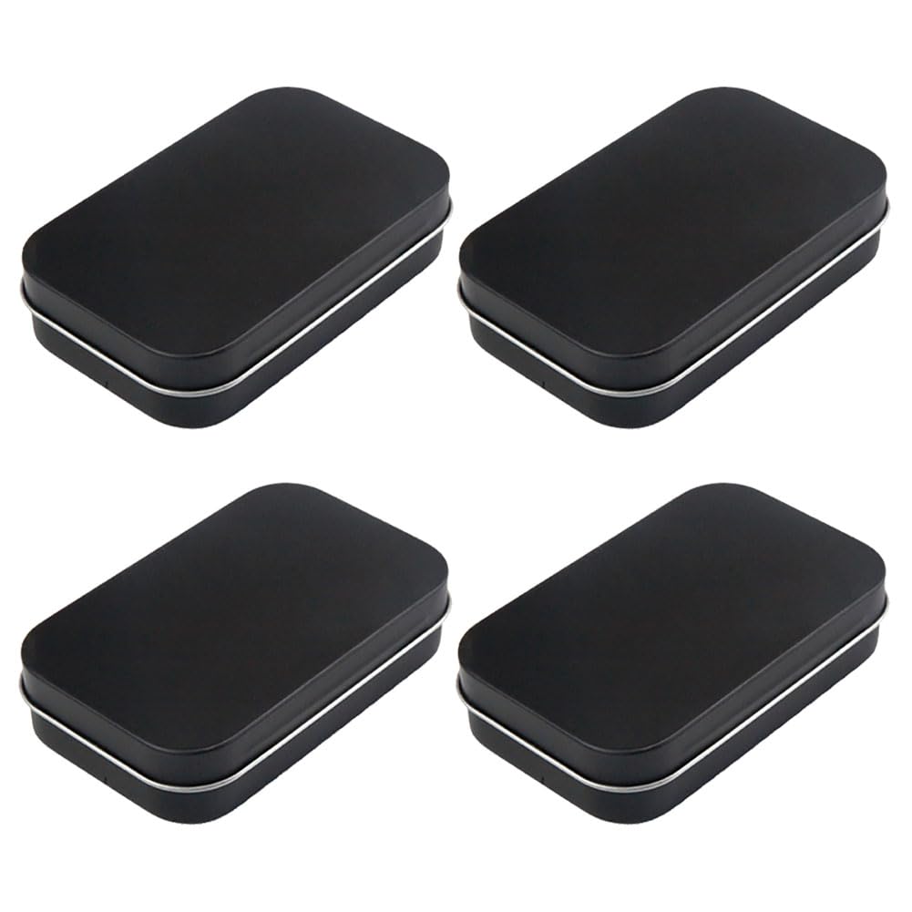 UUYYEO 4 Pcs Metal Rectangular Tin Box Empty Hinged Lid Box Mini Portable Pill Containers Small Item Storage Organizer Candy Pin Storage Container Case Black
