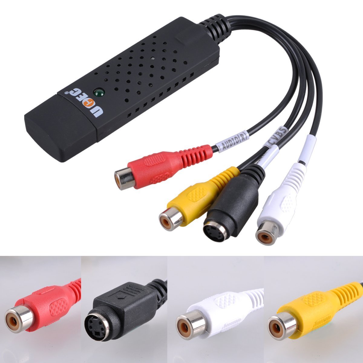 UCEC RCA to USB Converter, USB 2.0 Audio Video Capture Card Device for PC, Analog to Digital Video Converter, VHS VCR TV to DVD Converter Support Win 2000/ Win Xp/Win Vista/Win 7/ Win 8/ Win 10