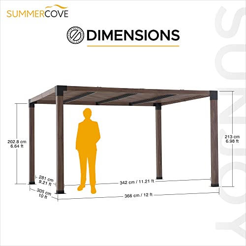 Sunjoy Outdoor Pergola 10 x 12 ft. Steel Frame Pergolas with Nature Wood Grain Finish for Patio, Garden and Backyard Activities by SummerCove