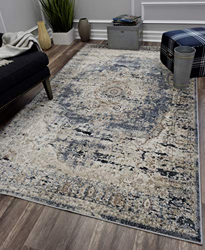 Rugs America Cambridge Collection CB400A Blue Tan Area Rug 8' x 10'