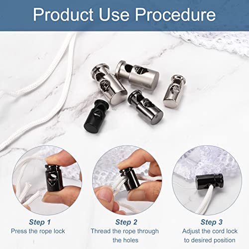 uxcell 24pcs Metal Cord Locks, 6mm Single Hole Spring Stopper Fastener Slider Toggles End for Drawstrings Bags Backpacks Clothing Lanyard, Black