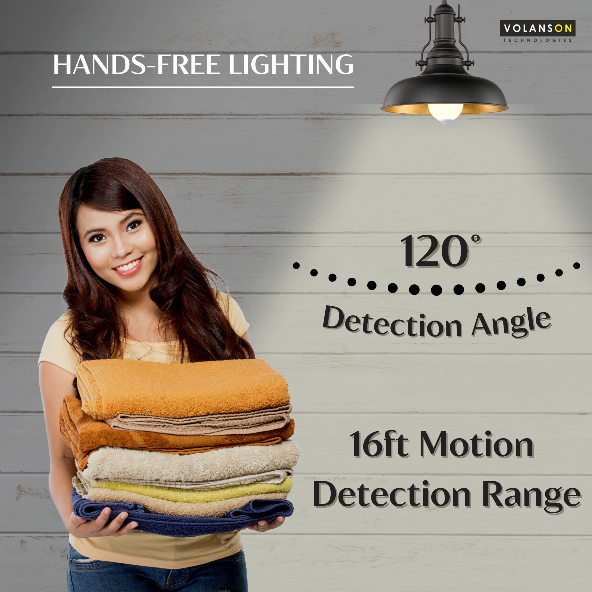 VOLANSON TECHNOLOGIES Motion Sensor Light Bulbs with Dusk to Dawn Sensor Indoor Motion Detector Bulb for Front Door, Porch, Garage, Security Automatic LED Lightbulb 12W Warm White 3000K E27