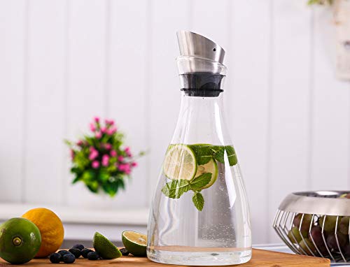 Purefold 40 Ounce Glass Carafe with Drip-Free Stainless Steel Lid, Ice Tea Pitcher, Juice jar, Tea & Coffee Maker, Perfect Drinkware for Hot and Cold Water Pitcher