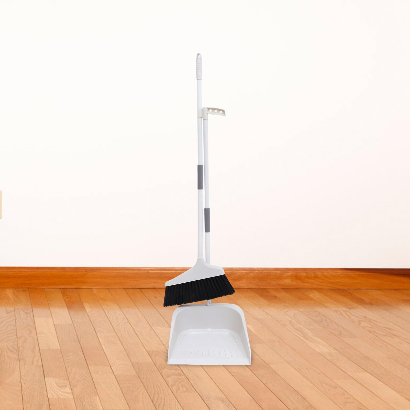 KALLORY Broom and Dustpan Set Dust Pan and Broom Combo for Floor Cleaning Upright Long Handle Broom and Dustpan Set for Sweeping Indoor Outdoor Kitchen Office Lobby Floor White