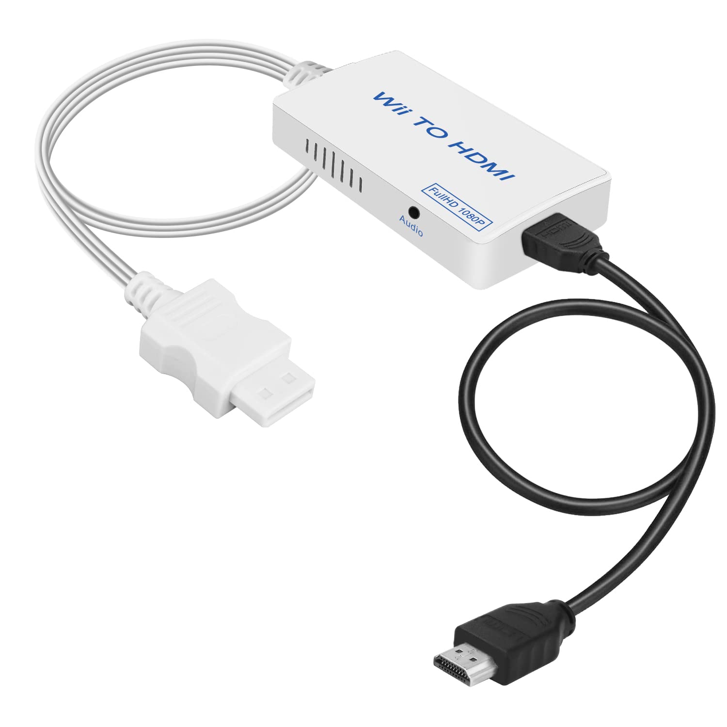 Wii to HDMI Converter with HDMI Cable Wii to HDMI Adapter 1080p 720p Output Video and Audio with 3.5mm Jack Audio, Support All Wii Display (White )