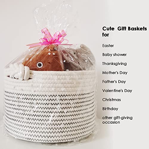 Small Woven Basket,Round Cotton Rope Shelf Storage Basket,Decorative Round Bin for Nursery Bedroom Bathroom,Cute Cat Dog Toy Organizer Basket,10 x 10 x 7 inch Empty Gift Basket