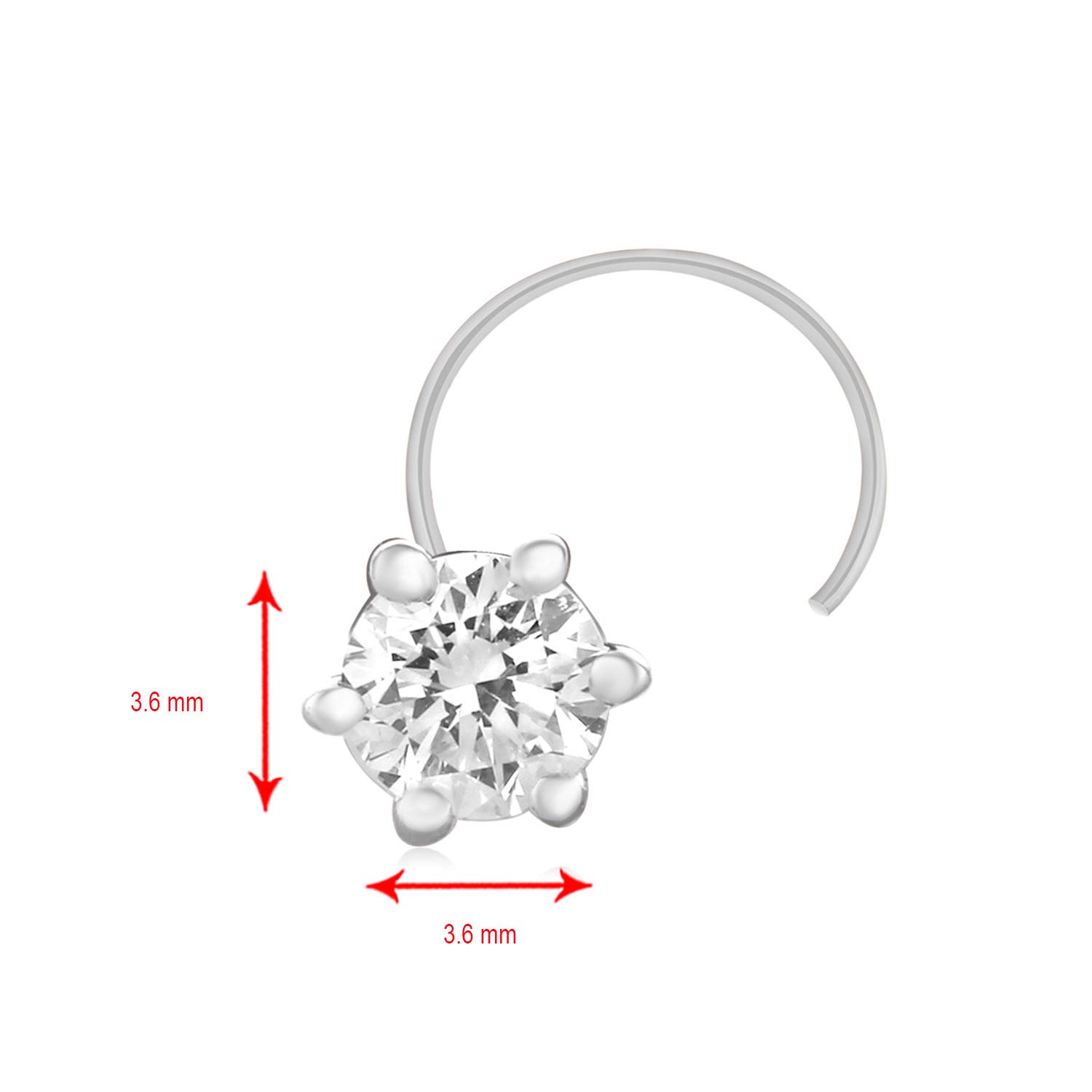 CARATS FOR YOU 0.13 Ct Round Natural Diamond 14k White Gold Nose Stud Ring Piercing Pin for women