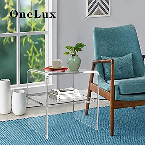 ONELUX 1626 Acrylic Bedside nightstand with Additional Shelf,Lucite Occasional Sofa Tables