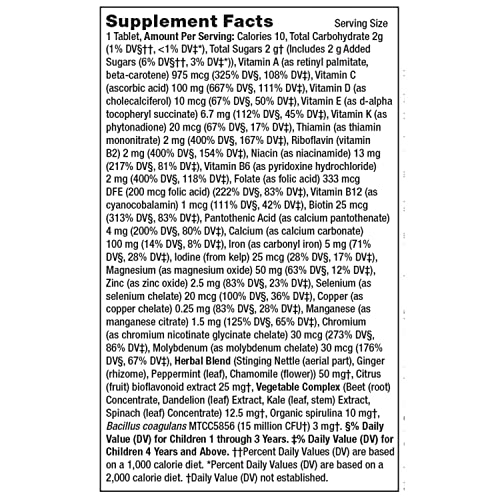 Rainbow Light Multivitamin for Kids, Vitamin C, Zinc, & B Complex, Support for Growing Minds & Bodies, Gluten Free, Vegetarian, Fruit Punch, 90 Tablets