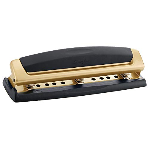 Swingline Desktop Hole Punch, Hole Puncher, Precision Pro, Adjustable, 2-3 Holes, 10 Sheet Punch Capacity, Black/Gold (74086)