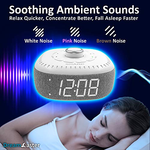 SHARP Sound Machine Alarm Clock with Bluetooth Speaker, 6 High Fidelity Sleep Soundtracks β White Noise Machine for Baby, Adults, Home and Office β White LED