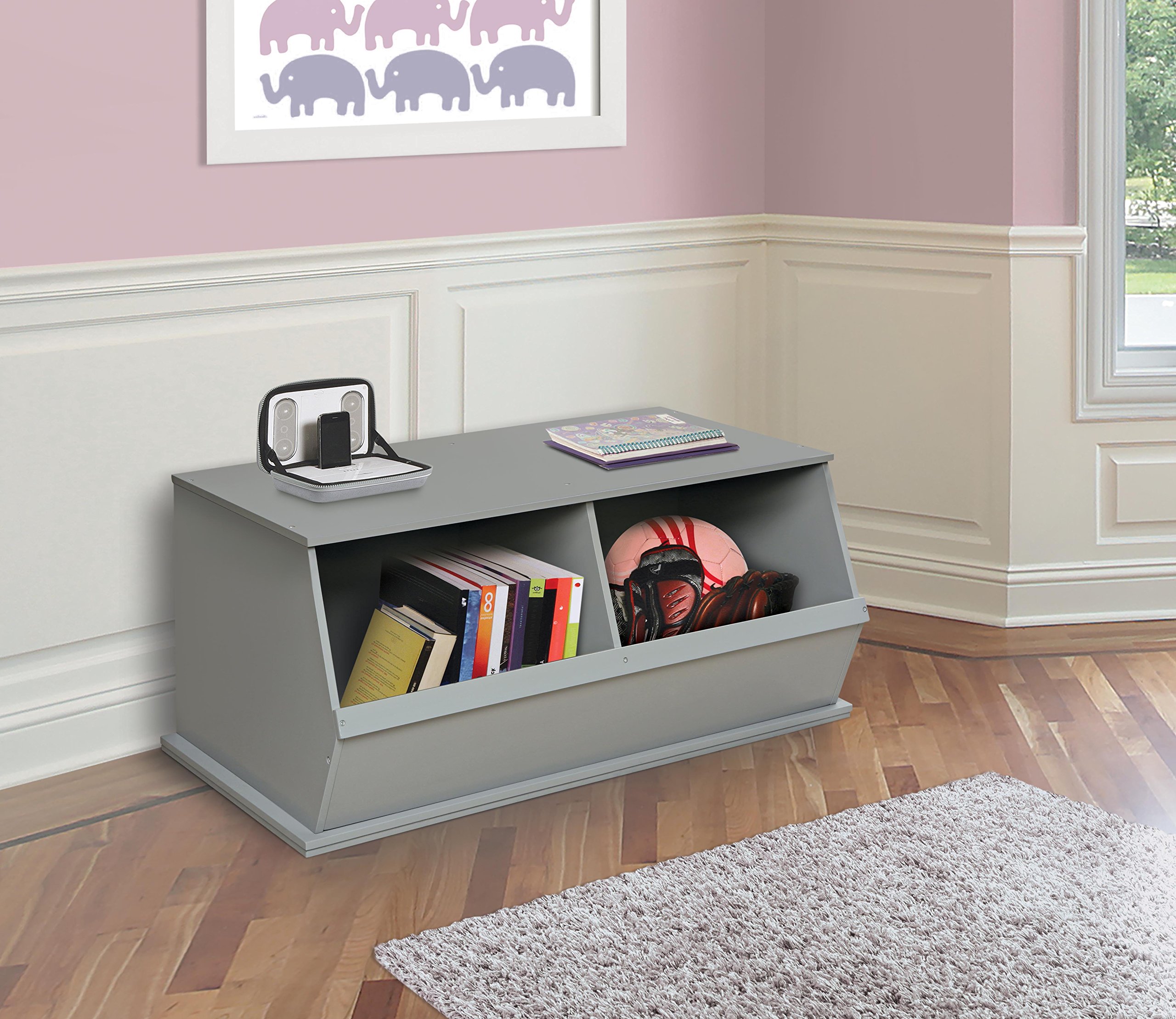 Stackable Wooden 2 Bin Open Storage Toy Organizing Cubby