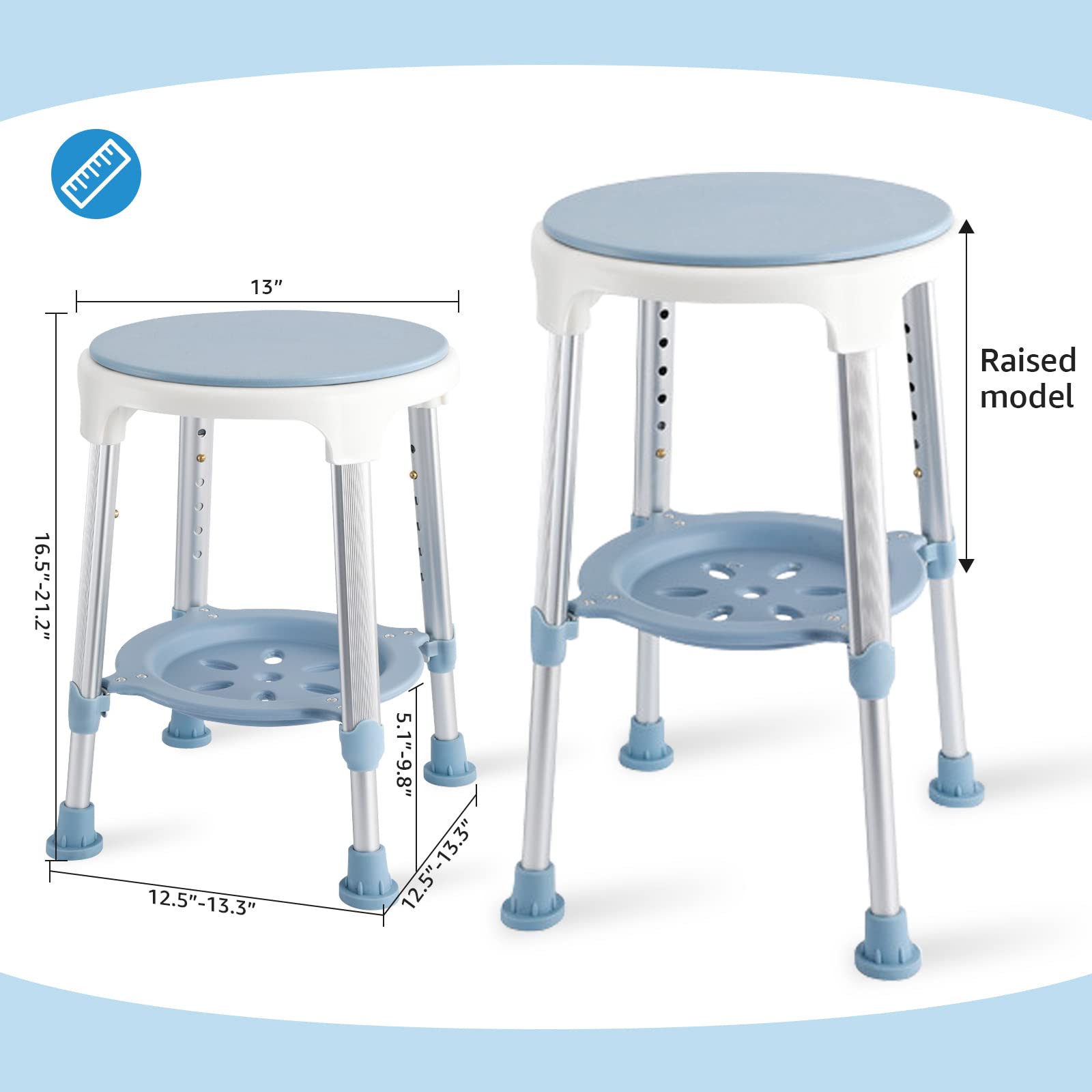 KSITEX Shower Chair Stool for Inside Shower, Small Corner Plastic Stool for Shower 300 Lb,360° Swivel Bath Shower Seat for Seniors Adults Sitting, Adjustable Bathtub Stool with Storage Tray