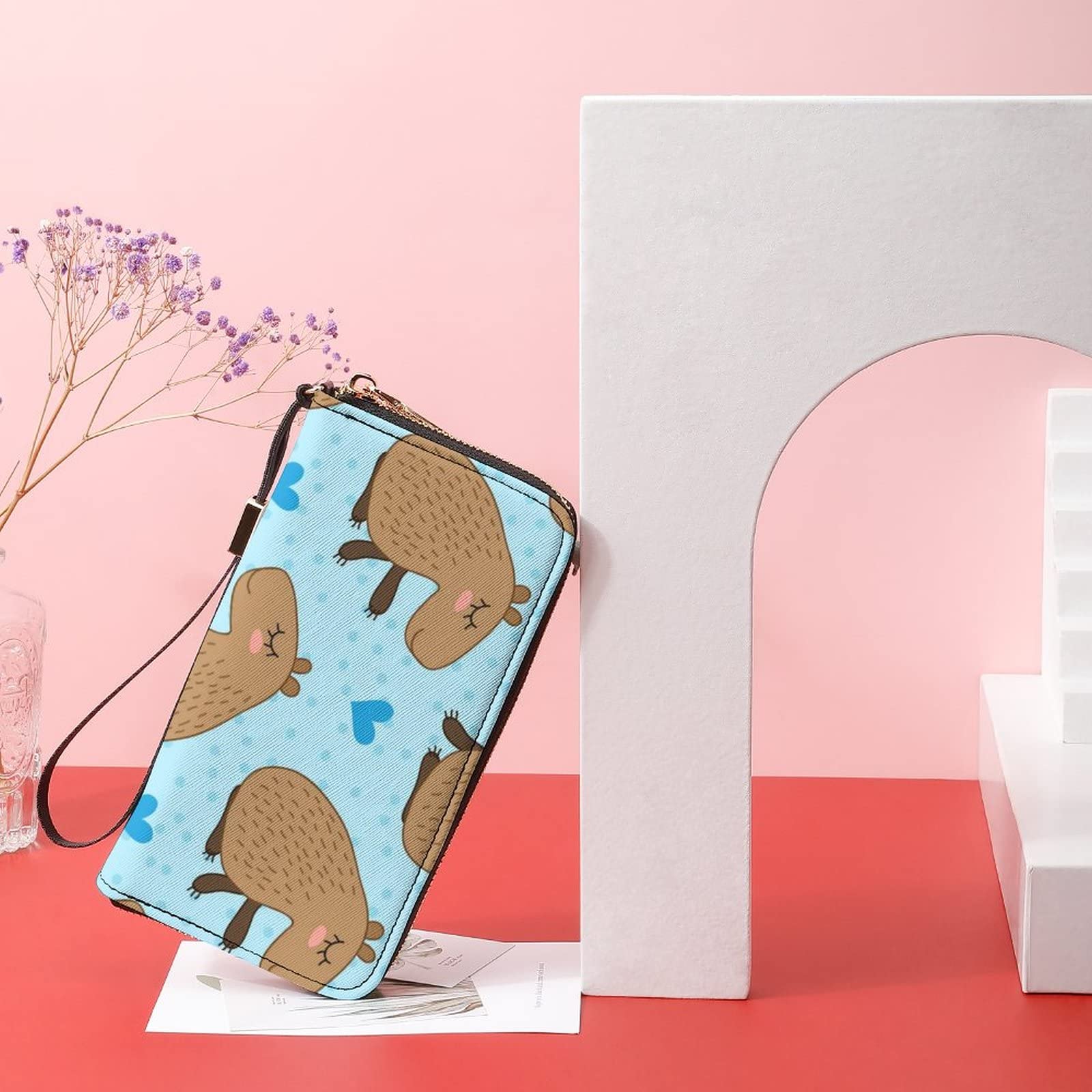 FunnyStar Capybara Daydream Women's Long RFID Hand Wallet Wristlet Clutch Purse PU Leather Handbag with Wrist Strap