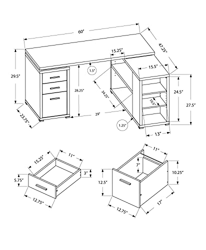 Monarch Specialties Computer Desk L-Shaped Corner Desk with storage - Left or Right Facing - 60"L (Brown Reclaimed Wood Look)