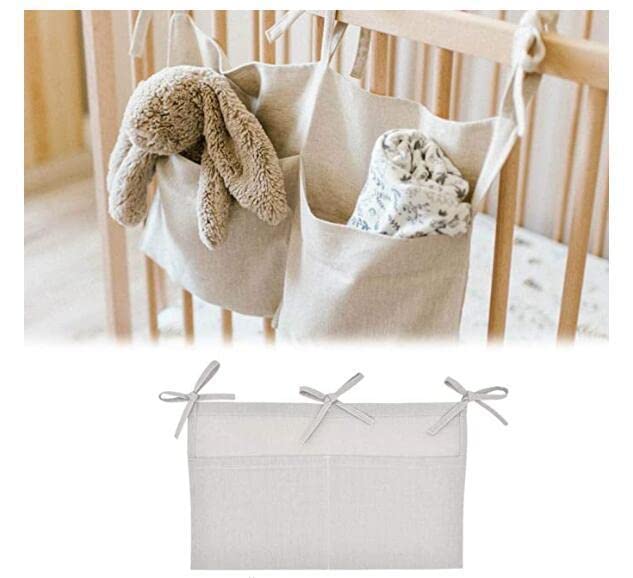 SuXHyez Bedside Caddy Hanging Storage Pocket Baby Cot Pocket Organiser for Holding Bottle Toy Diaper Nursery Dorm Rooms Baby Bed Rails Hanging Storage Bag(Grey