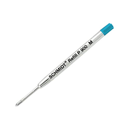 Schmidt P900 Parker Style Ballpoint Pen Refill, Medium Point, Pack of 3, Bulk Packed (Turquoise)