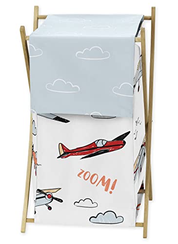 Sweet Jojo Designs Vintage Airplane Baby Kid Clothes Laundry Hamper - Grey Yellow Orange Red White and Blue Airplanes Air Plane Transportation Clouds Sun Sky Aviator Aviation
