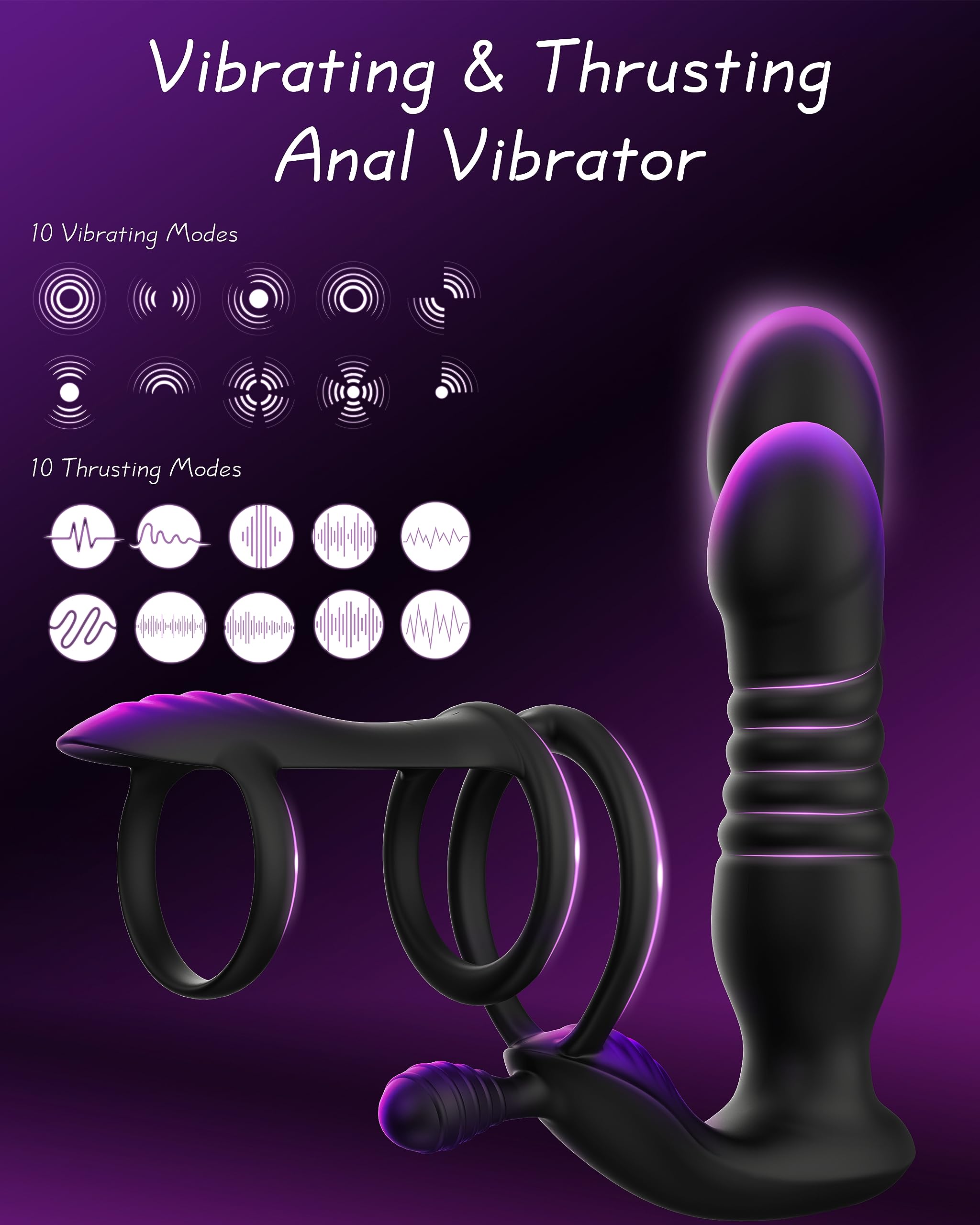 Anal Plug Vibrator with Remote Control,Male Sex Toy Thrusting Prostate Massager,10 Vibrating&7 Thrusting Modes with Penis Cock Ring